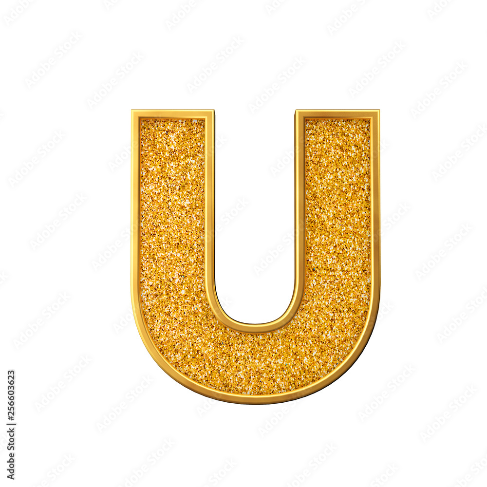 Gold glitter letter U. Shiny sparkling golden capital letter. 3D ...