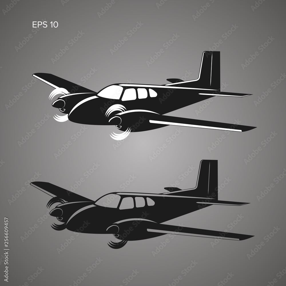 Small vintage plane vector illustration. Twin engine propelled ...
