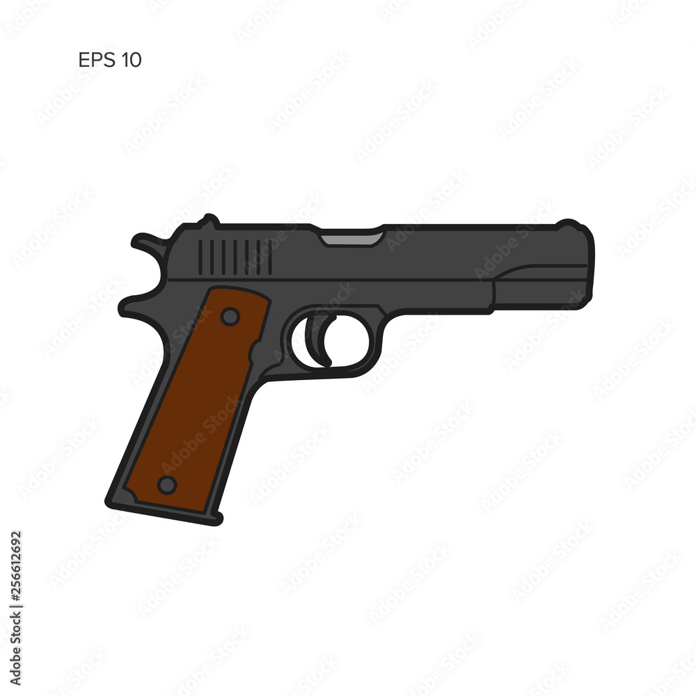 Classic 9mm pistol vector illustration. Legendary armament. Stock ...