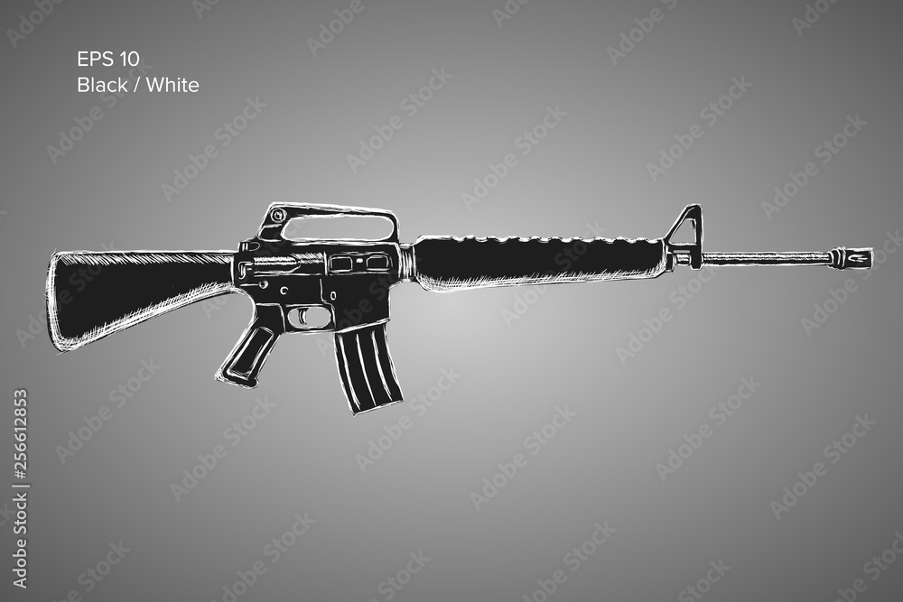 Vetor de Assault rifle sketch. Classic armament vector illustration ...