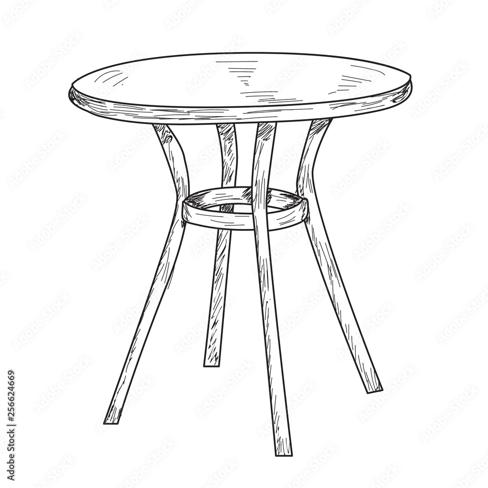 isolated, round table sketch, lines Stock Vector | Adobe Stock