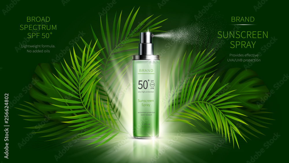 Sun protection cosmetic vector realistic ads poster. Light plastic ...