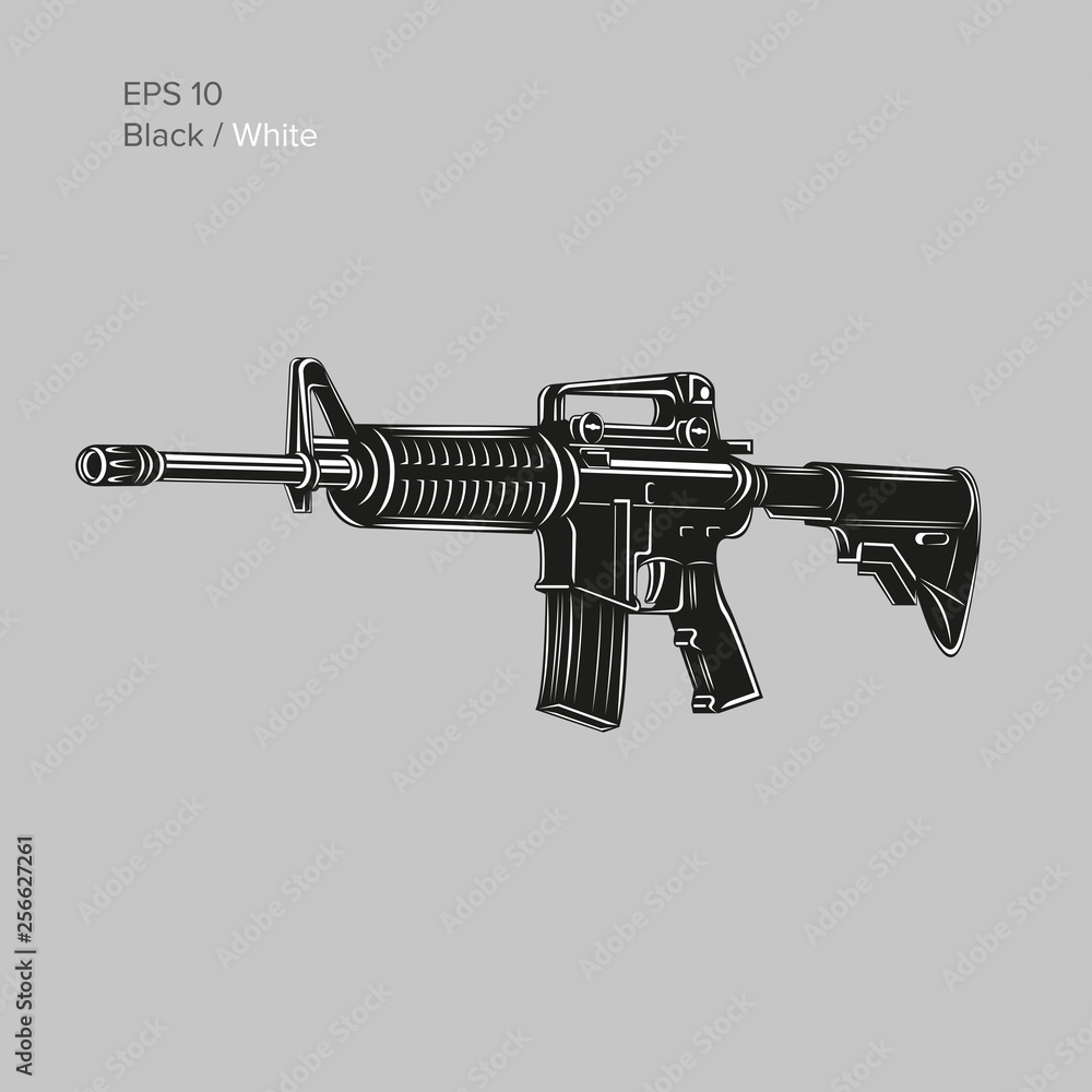 M-16 legendary assault rifle vector illustration. Classic armament flat ...