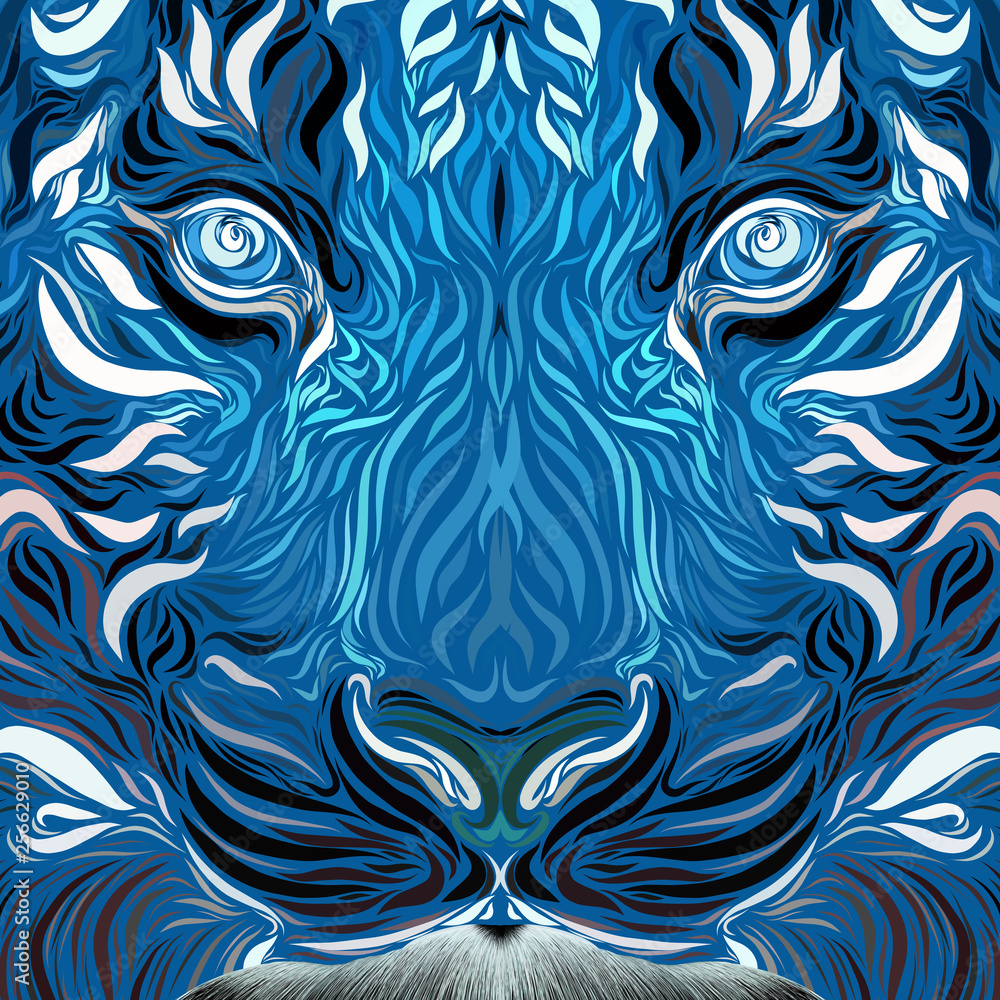 blue background with face of tiger, sight, pattern Stock Illustration ...