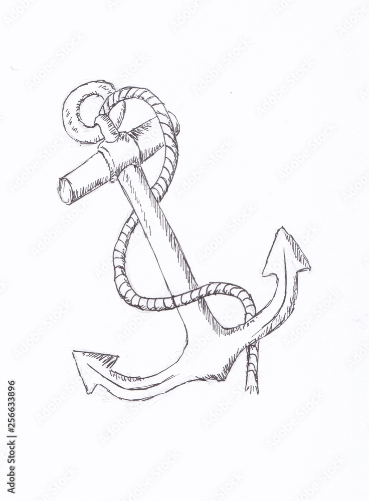 Pen and ink drawing of an anchor, traditional tattoo style Stock ...