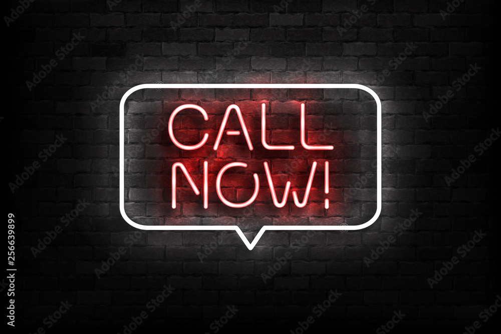 Vector realistic isolated neon sign of Call Now logo for template ...