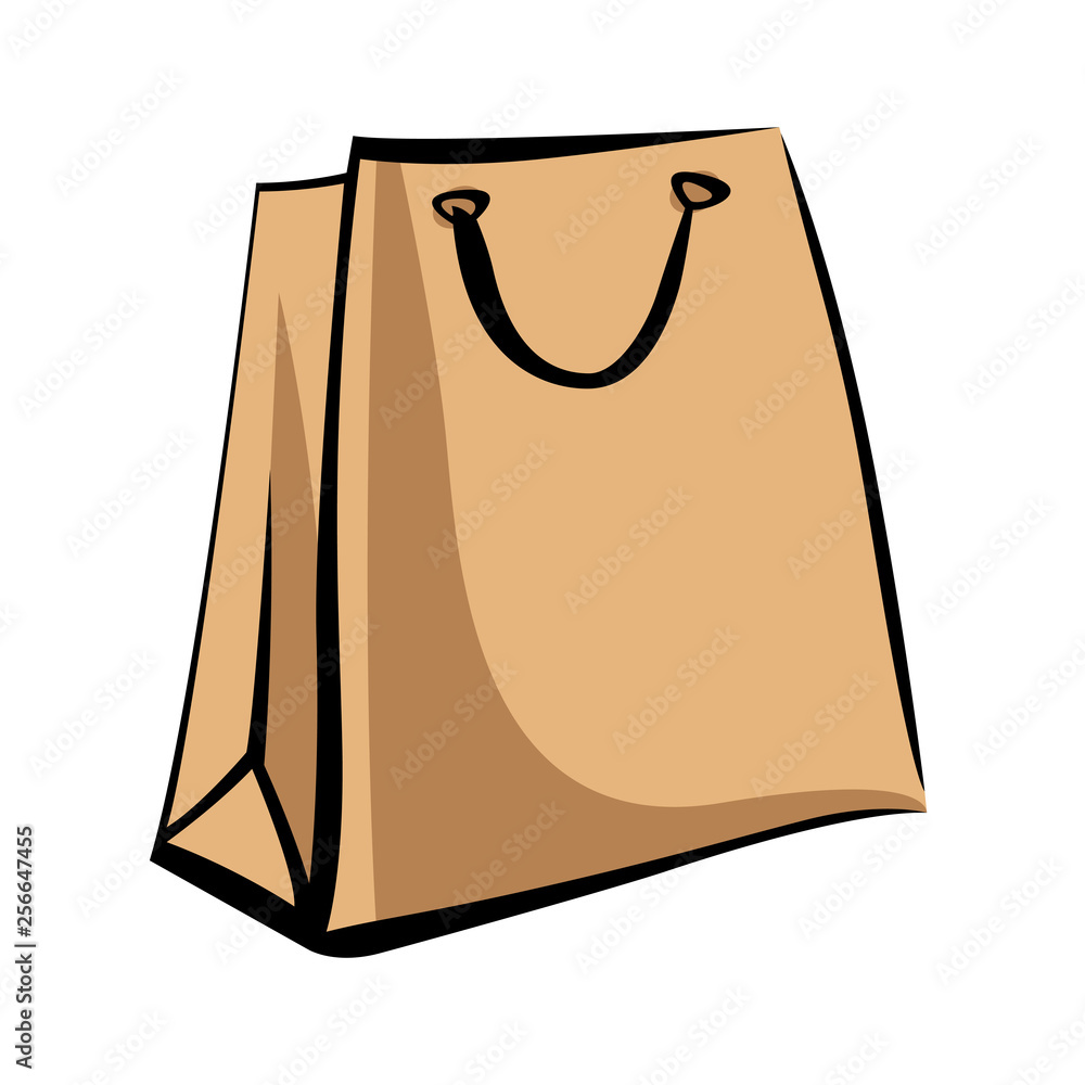 Kraft paper bag. Cartoon style. Isolated object on white background ...
