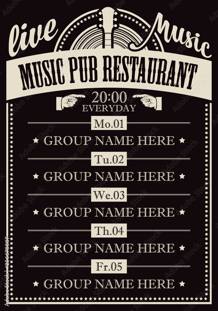 Vector poster for the music pub restaurant with live music with image ...