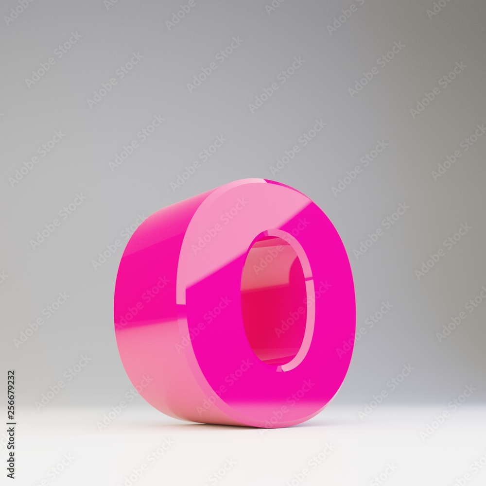 Giant 3D letter O lowercase. Rendered glossy pink font isolated on ...