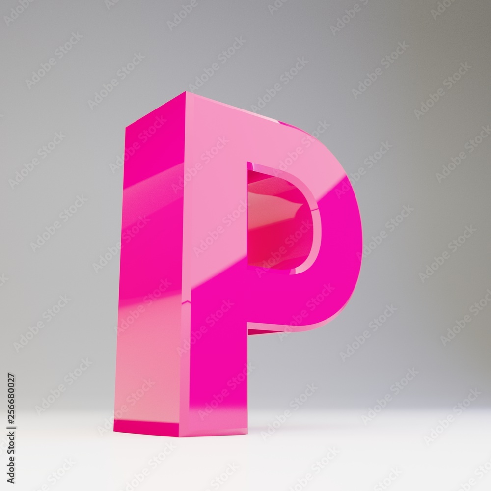 Giant 3D letter P uppercase. Rendered glossy pink font isolated on ...