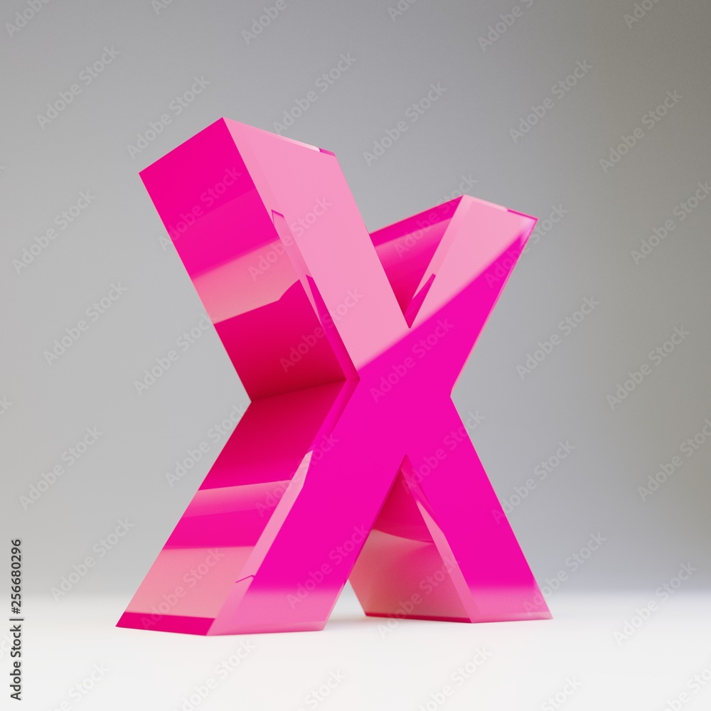 Giant 3D letter X uppercase. Rendered glossy pink font isolated on ...