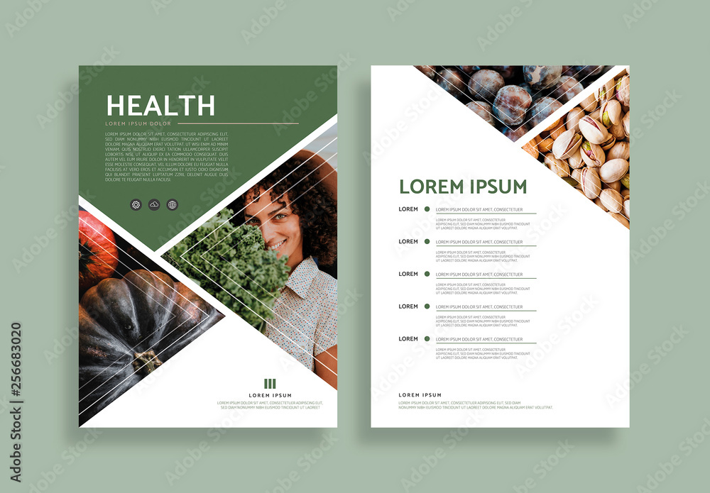 Poster Layout with Green Accents and Triangular Photo Placeholders ...