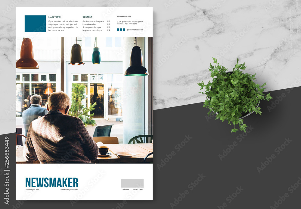 Business Newsletter with Blue Accents Stock Template | Adobe Stock