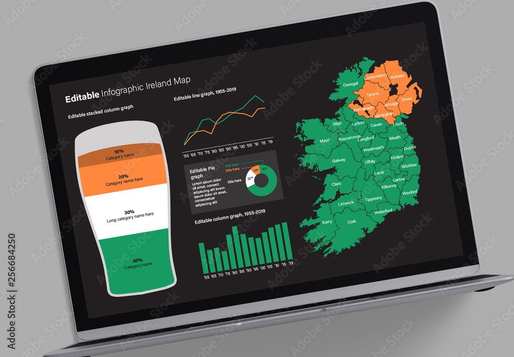 Editable Infographic Ireland Map Layout Stock Template | Adobe Stock