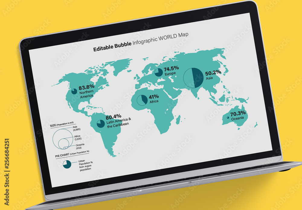 Editable Bubble Infographic World Map Layout Stock Template | Adobe Stock