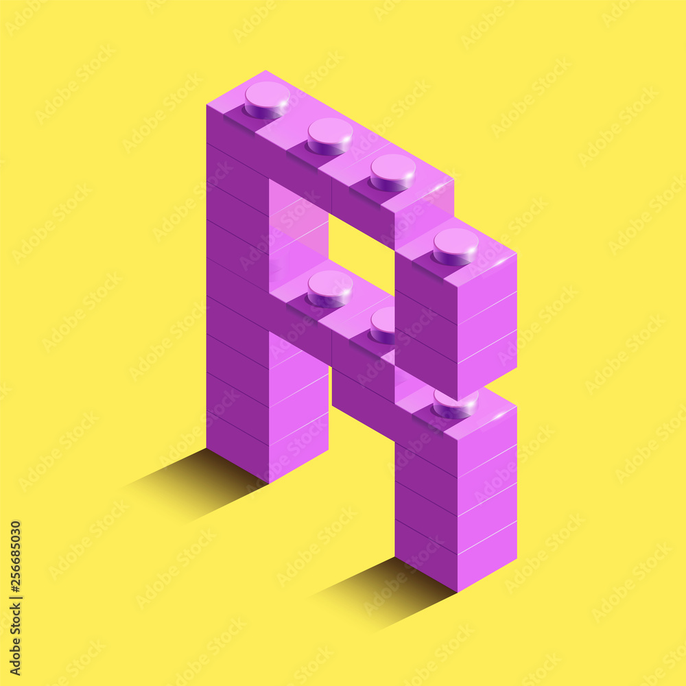 Realistic pink 3d isometric letter R of the alphabet from constructor ...