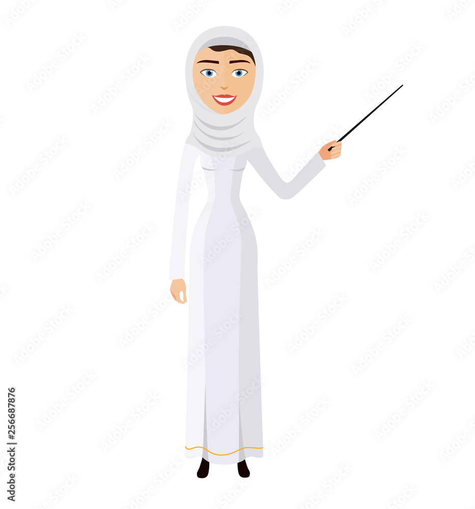 Arab woman teacher with a pointer tutor character vector illustration ...
