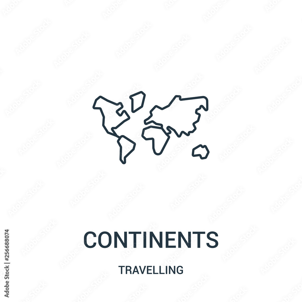 continents icon vector from travelling collection. Thin line continents ...