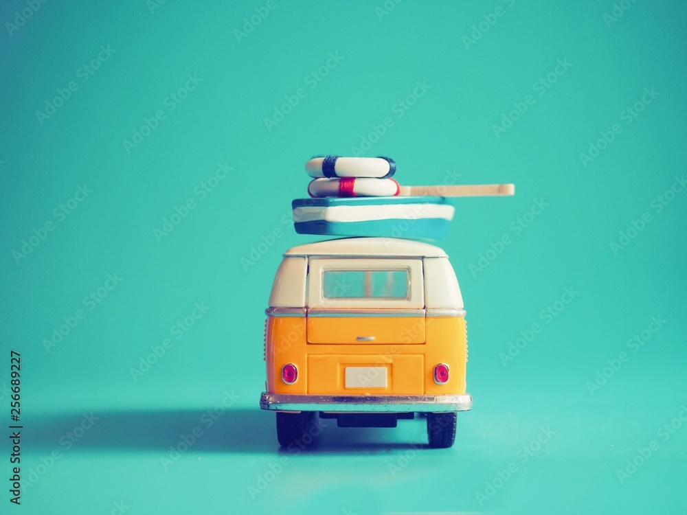 Vintage yellow bus camping with copy space background,summer vacation ...