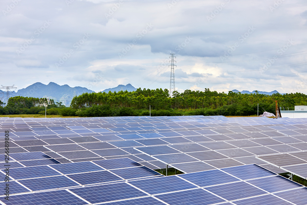 High voltage wire and solar photovoltaic panel Stock Photo | Adobe Stock