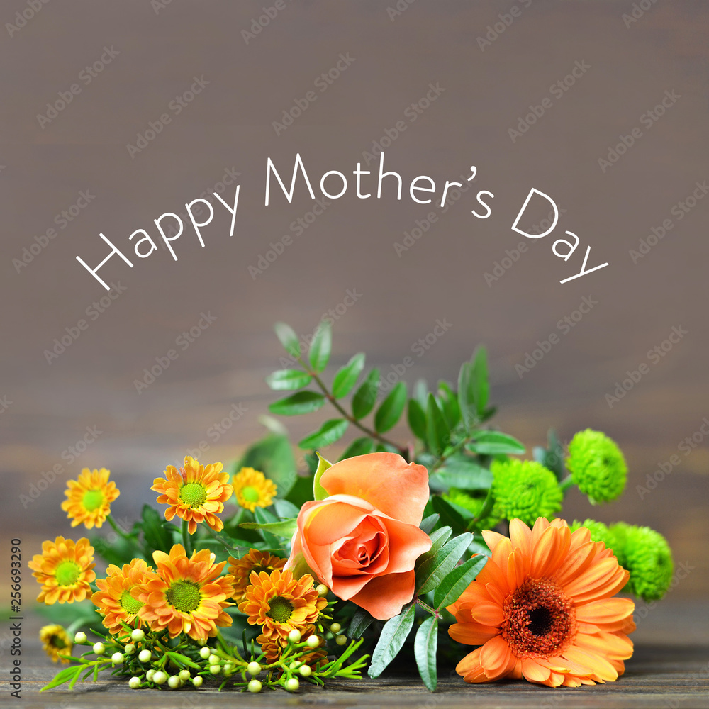 Happy Mothers Day card with bunch of flowers Stock Photo | Adobe Stock