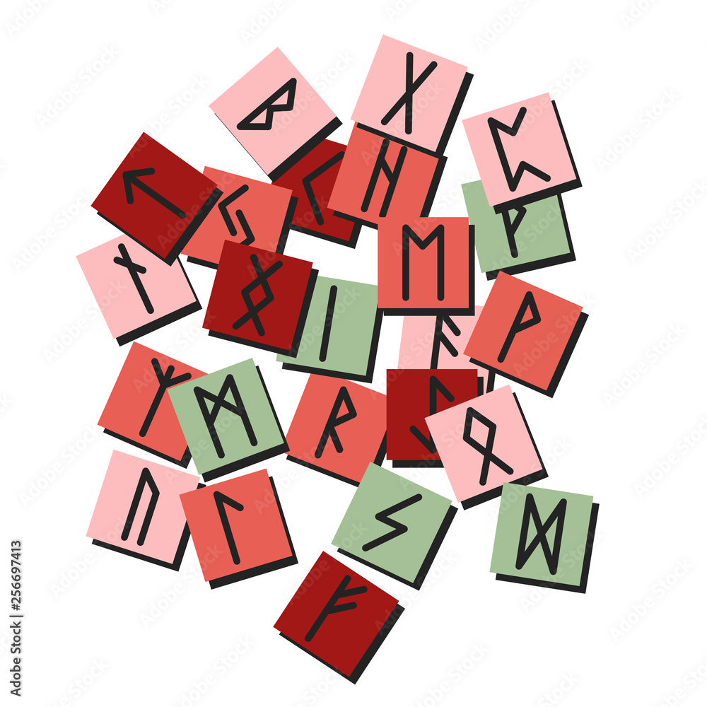 Set of ancient Norse runes. Runic alphabet, Futhark. Ancient occult ...