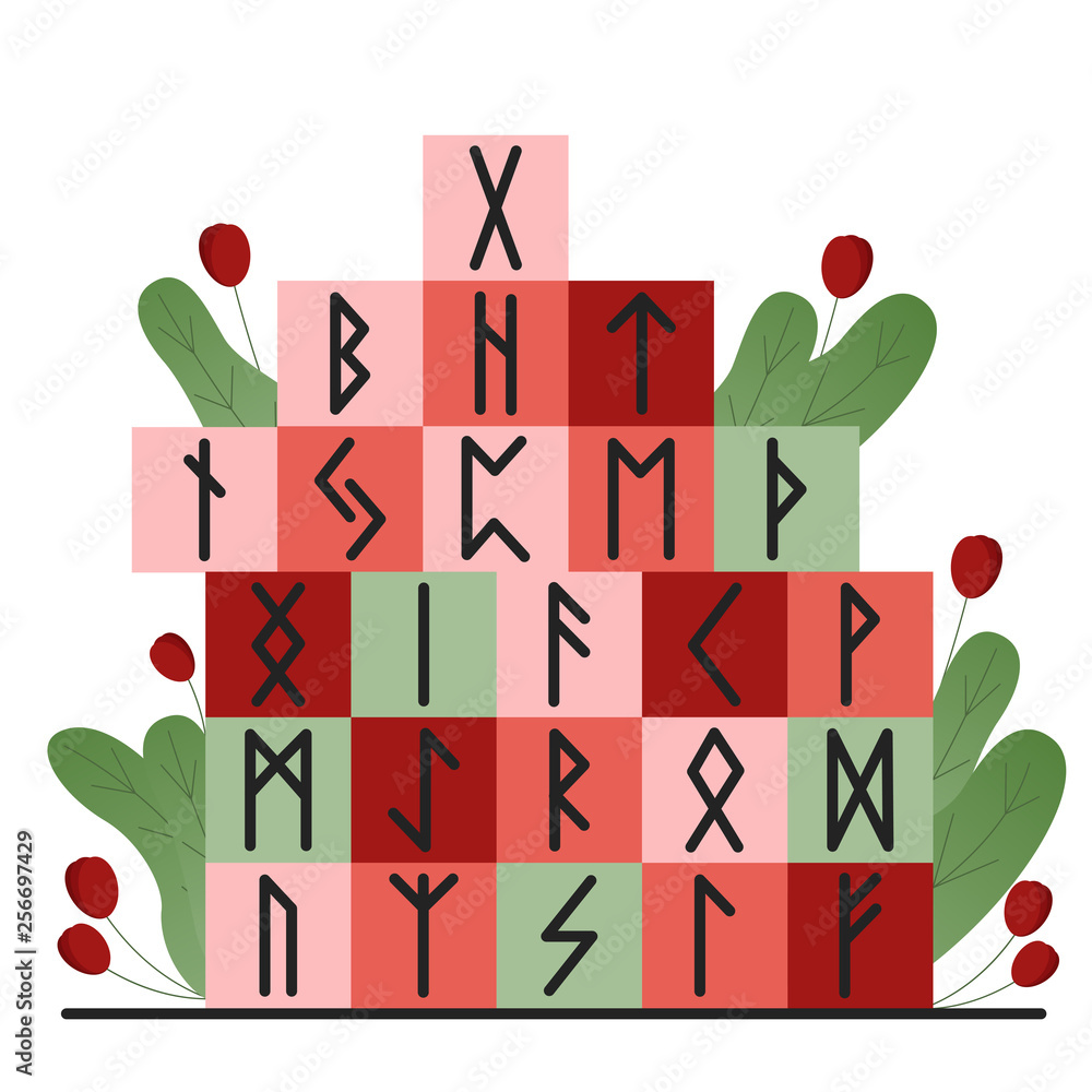 Set of ancient Norse runes. Runic alphabet, Futhark. Ancient occult ...