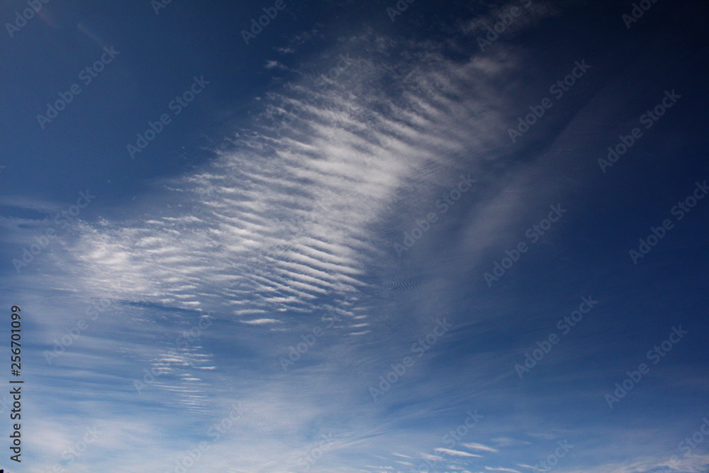Wispy high altitude Cirrus clouds showing interesting barred patterns ...