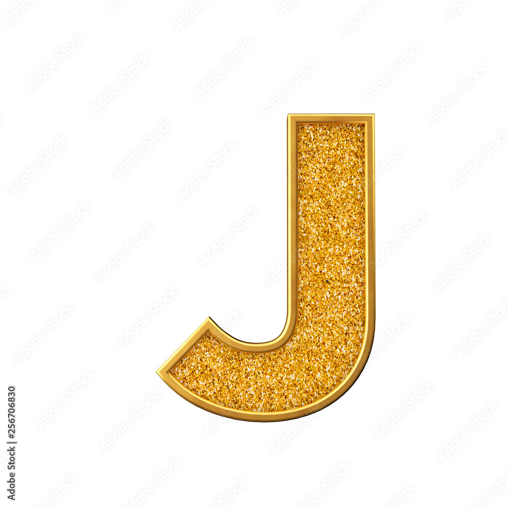 Gold glitter letter J. Shiny sparkling golden capital letter. 3D rendering Stock Illustration ...