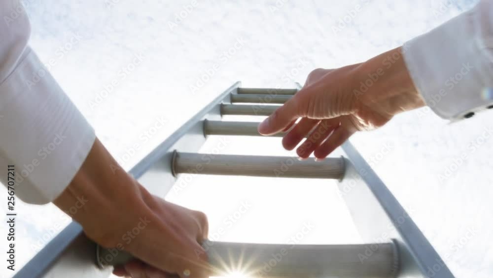 Personal perspective of a caucasian man climbing a ladder themes of ...
