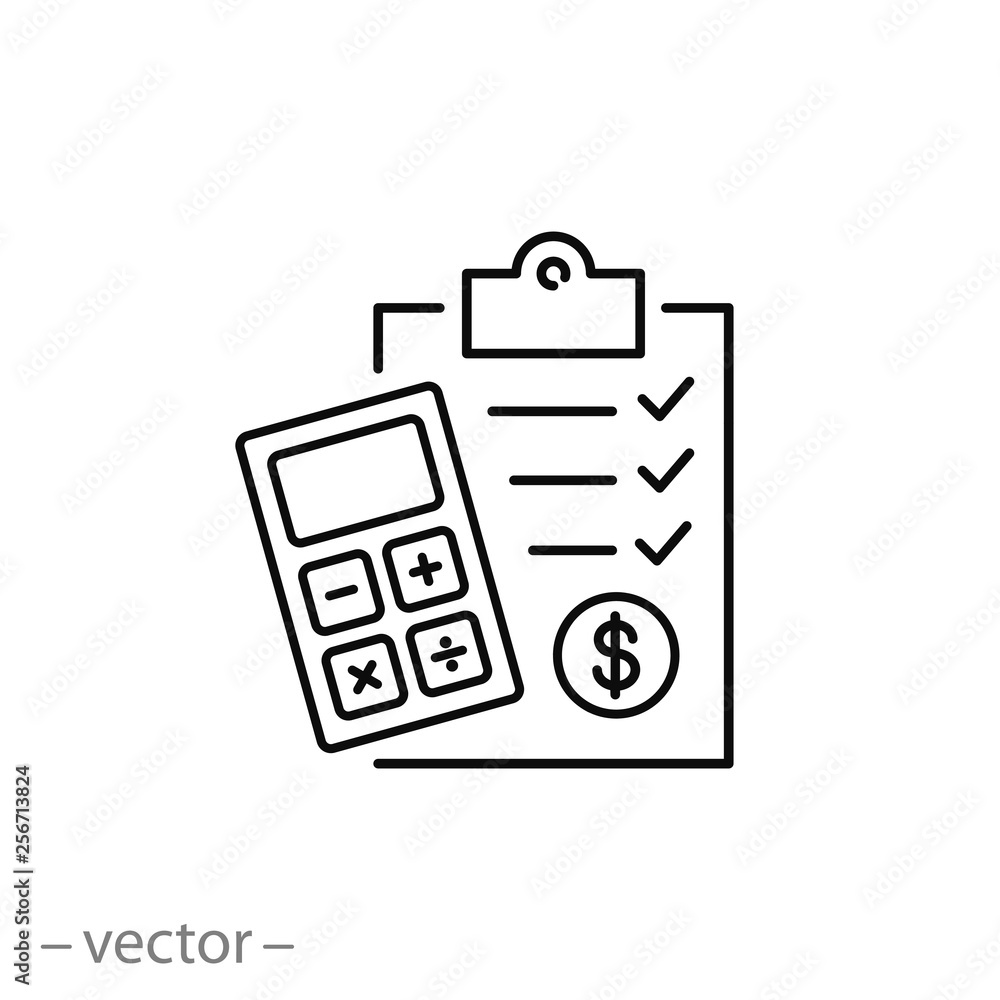 budget icon, financial calculation line sign on white background ...