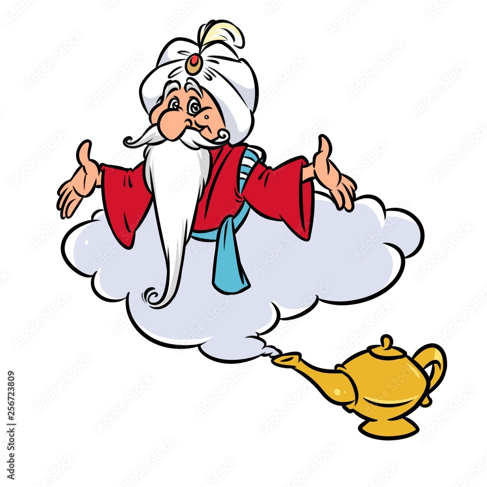 Aladdin Magic Lamp Jin old wizard Cloud cartoon illustration isolated ...