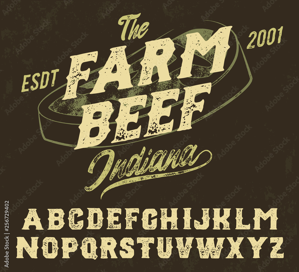 Farm Beef. Original hand made typeface. Serif font. Fresh food, natural ...