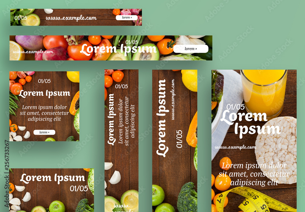Web Banner Layout Set with Fruit and Vegetable Images Stock Template ...