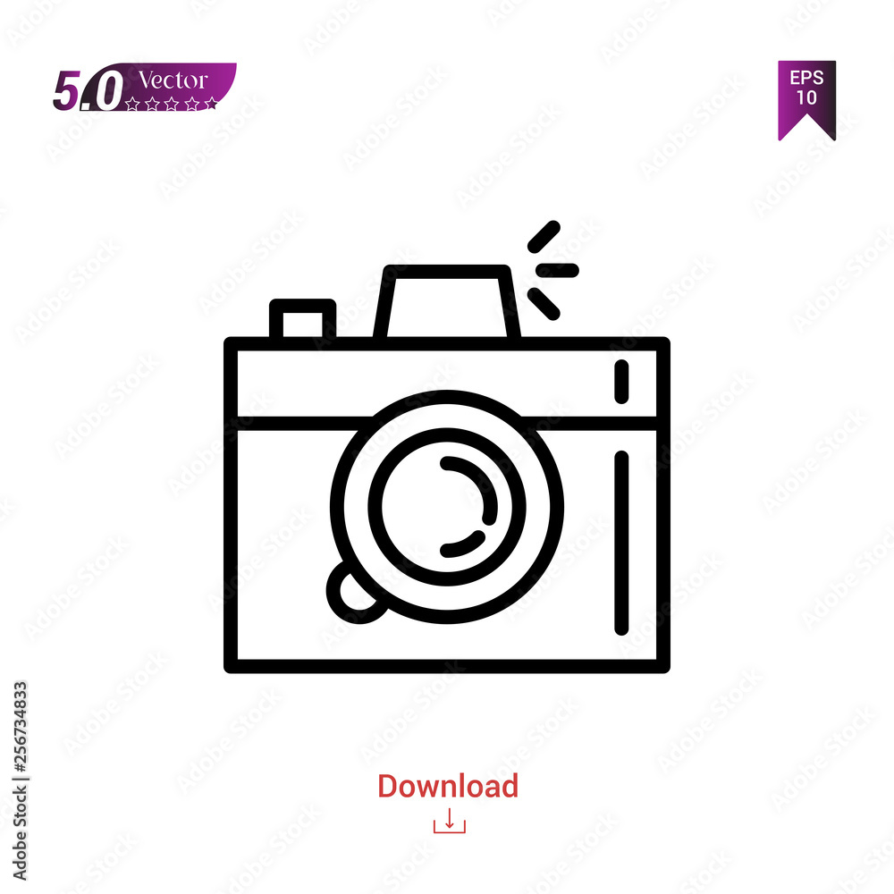 Outline photo-camera web-design icon vector isolated on white ...