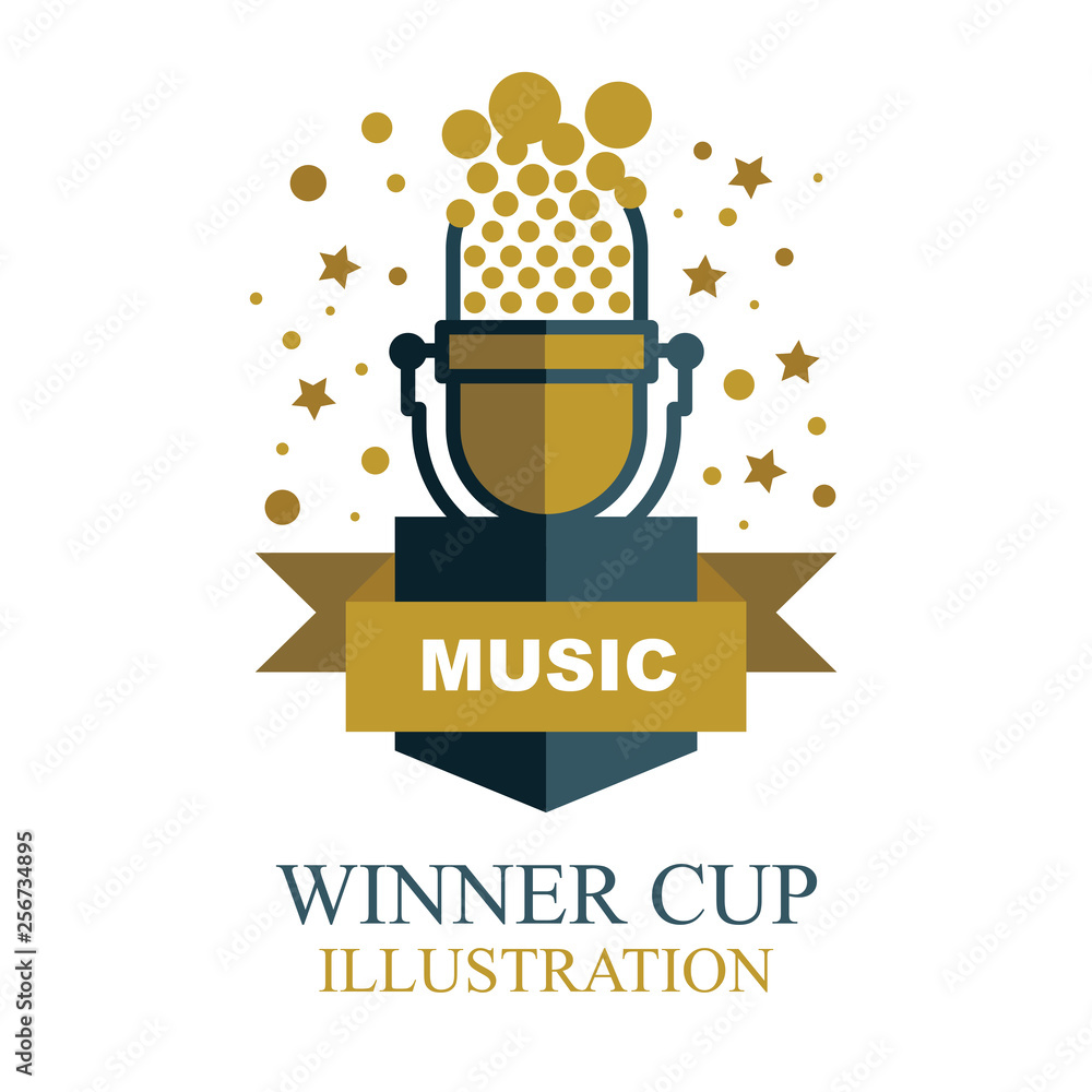 Music award illustration. Musical winner cup icon. Vintage microphone ...