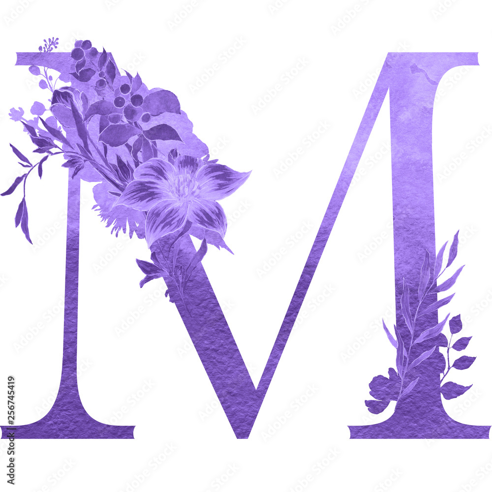 Violet ombre and gradient watercolor letter of the alphabet with ...