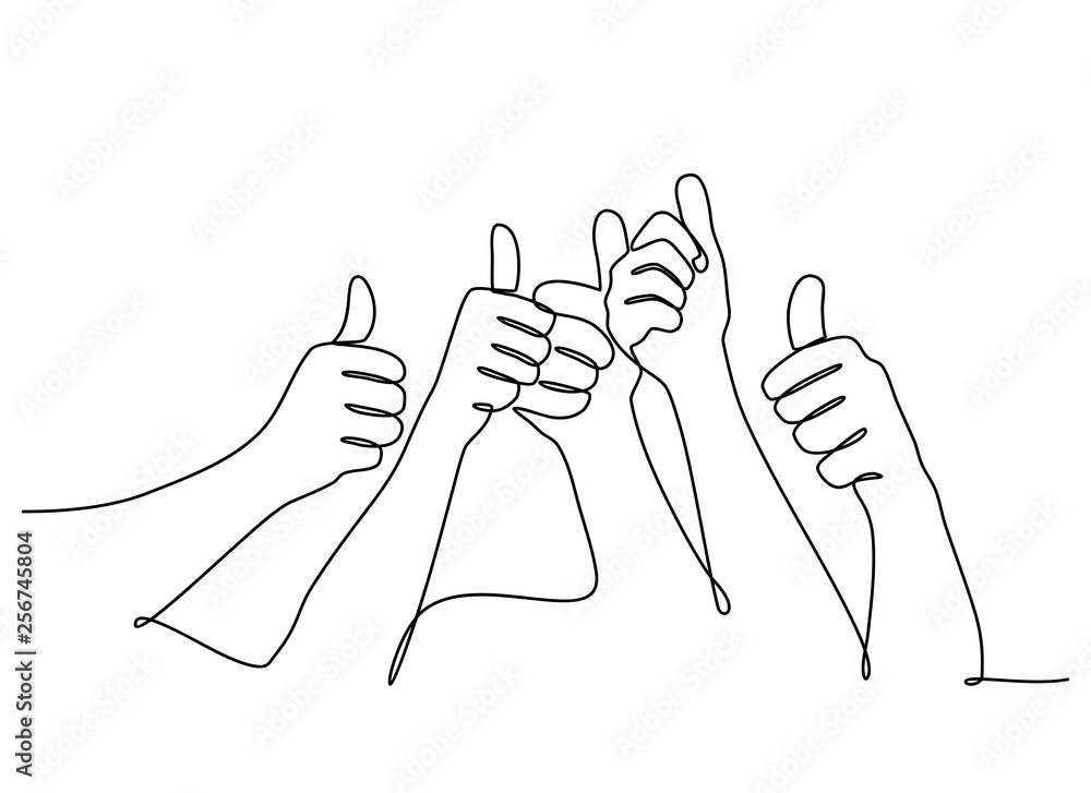 continuous line drawing. Many people congratulate a winner and holding ...