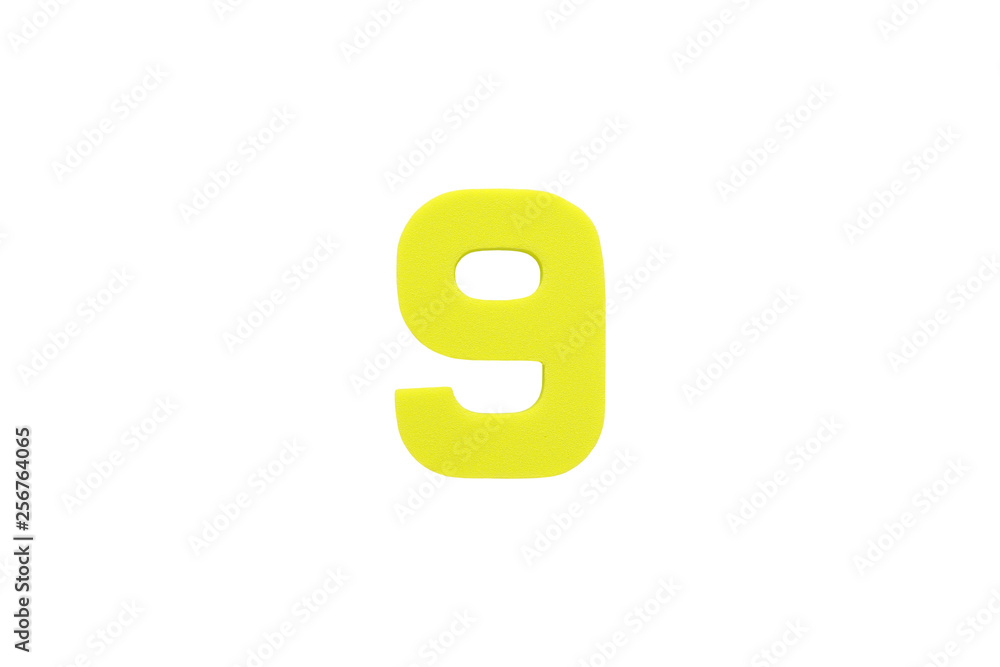 Arabic number 9 symbol of sponge rubber isolated over white background ...