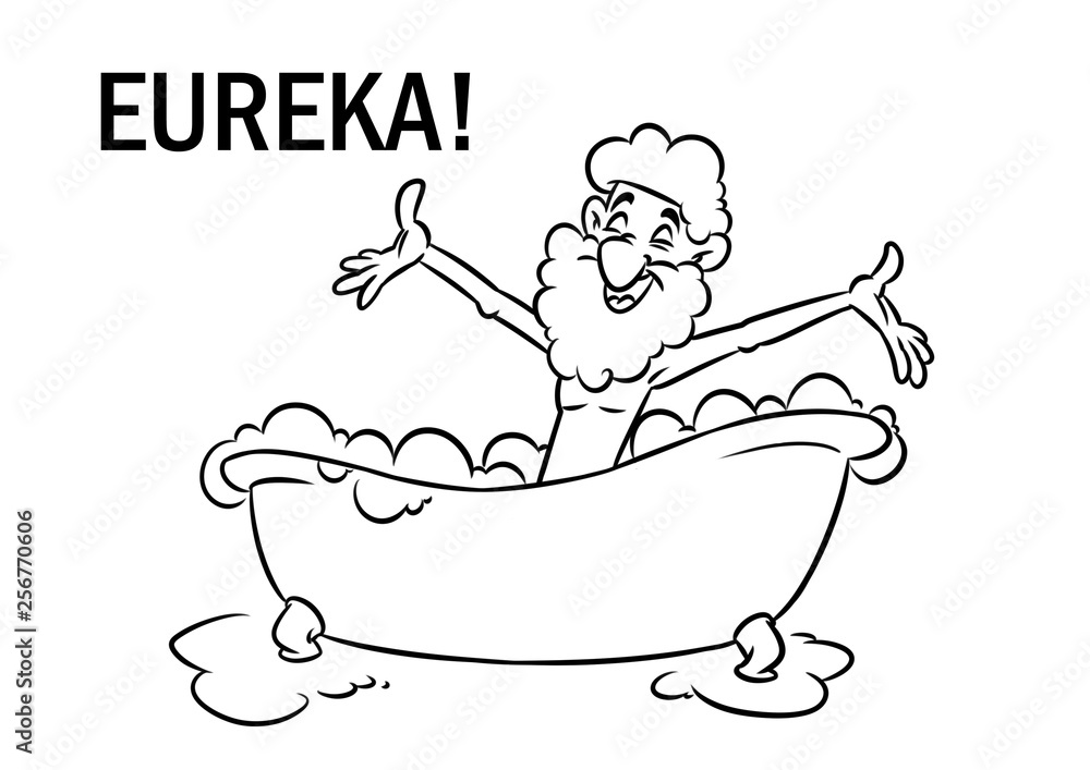 Eureka archimedes greek bathroom water physics cartoon illustration ...
