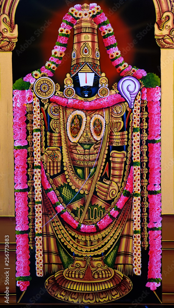 closeup view of Indian Hindu god lord balaji or venkatewara in a temple ...