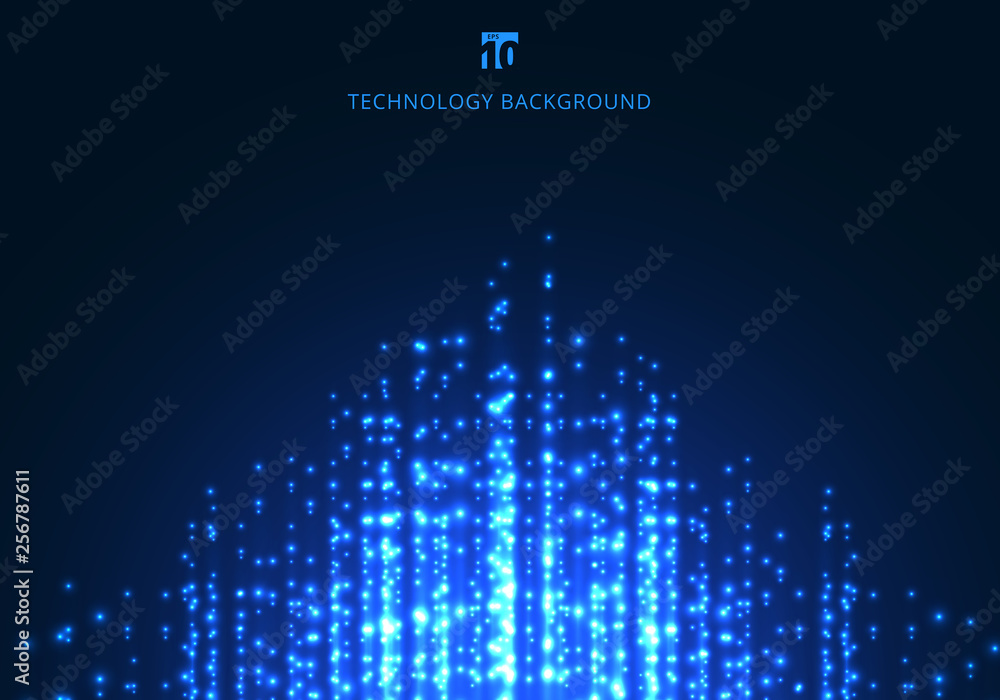 Abstract technology blue magic sparkling glitter particles lines on ...