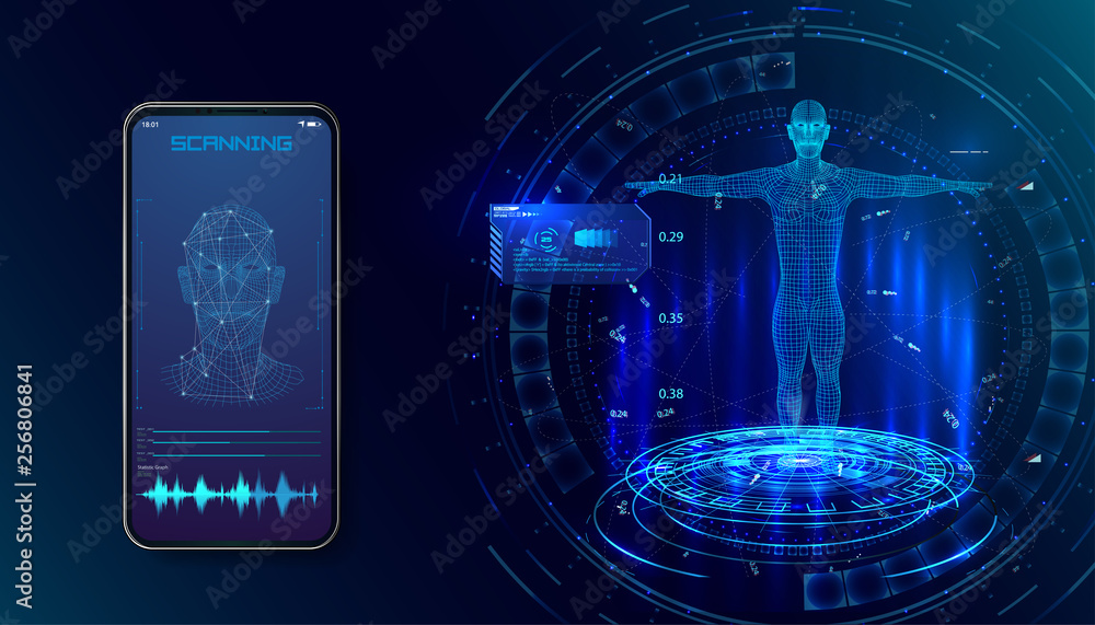 Robot. Biometric identification or Facial recognition system concept ...