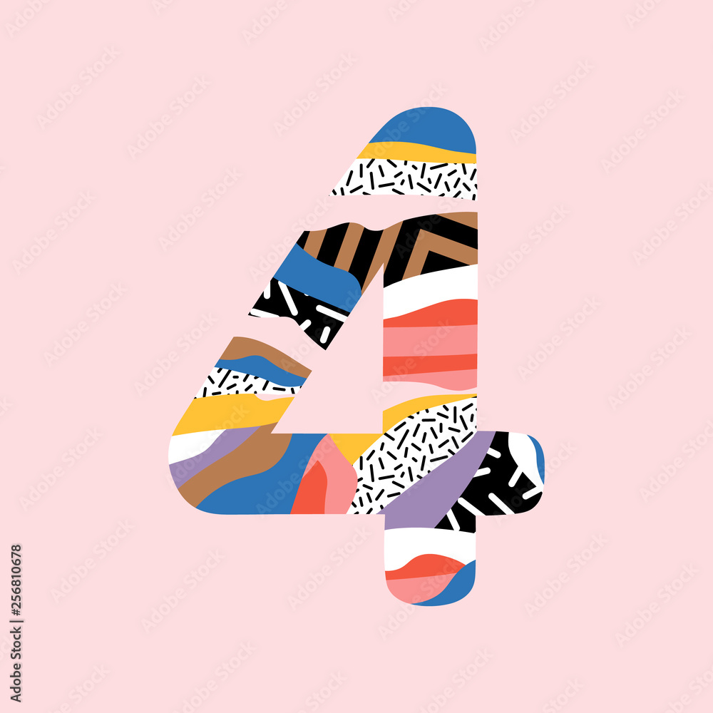 Number 4 vector font alphabet, modern dynamic flat design for your ...