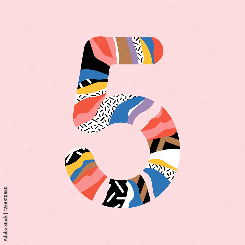 Number 5. Latin alphabet. Signs in line flat style. Cute modern capital ...