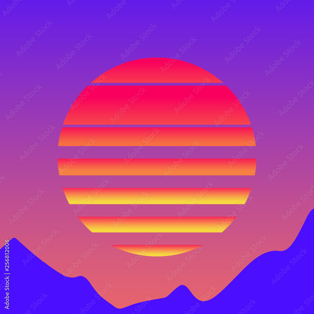 Retrowave sun 1980s style Stock Vector | Adobe Stock