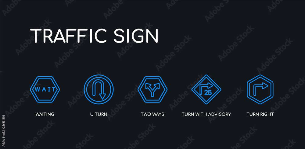 5 outline stroke blue turn right, turn with advisory speed, two ways, u ...