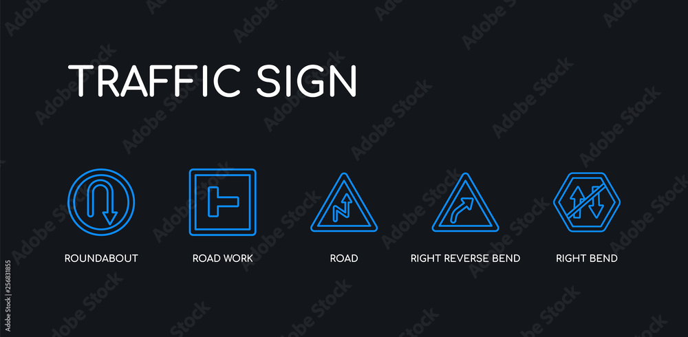 5 outline stroke blue right bend, right reverse bend, road, road work ...