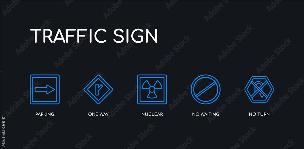 5 outline stroke blue no turn, no waiting, nuclear, one way, parking ...