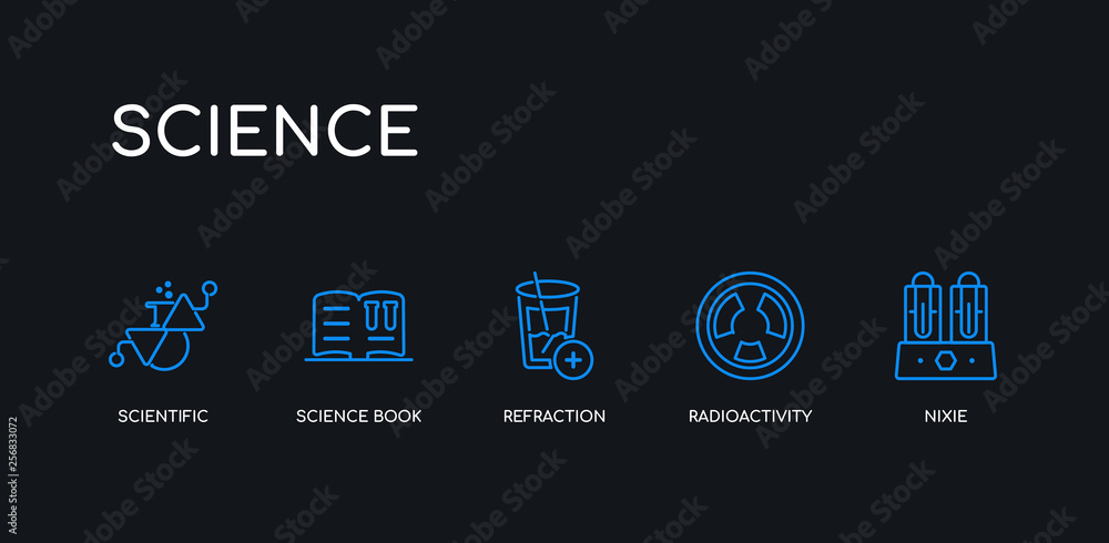 5 outline stroke blue nixie, radioactivity, refraction, science book ...